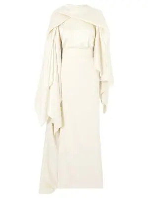 Solace Cape-effect Belted Satin And Crepe Gown - No