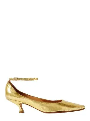 Calvin Klein Metallic Cracked-leather Pumps With Ankle Strap - No