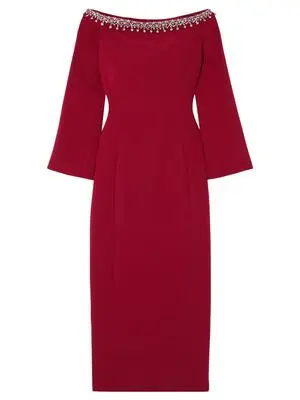 Jenny Packham Off-the-shoulder Embellished Cady Midi Dress - Red