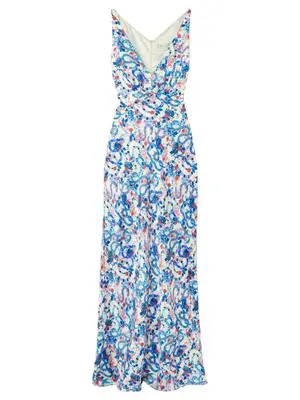 Saloni Printed Silk-satin Maxi Dress - Blue