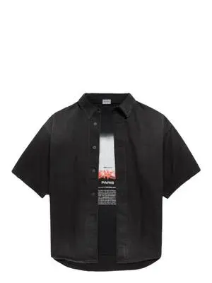 Balenciaga The Door Denim Hybrid Short Sleeve Shirt - Black