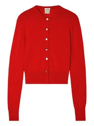Calvin Klein Red Crewneck Cropped Knit Cardigan - No