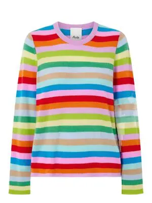 ALLUDE Allude Striped Cashmere Crew Neck Sweater No