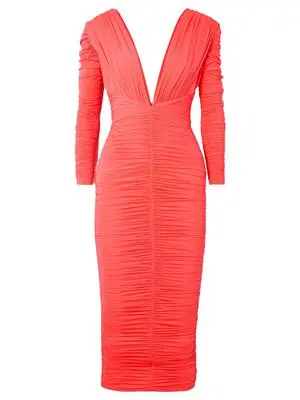 Alex Perry Ruched Fluorescent Stretchjersey Midi Dress - No