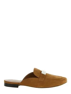 Tory Burch Tory Burch Suede Mules With Silver Logo Detail Brown