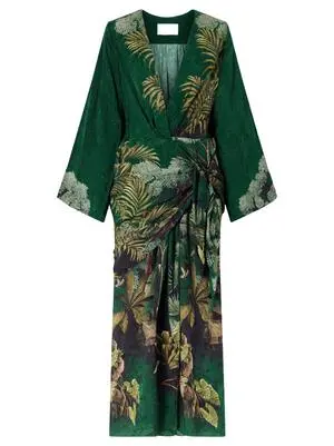 Johanna Ortiz Printed Jacquard-satin Wrap Midi Dress - Green