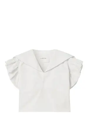 PUSHBUTTON Ruffled Cotton-poplin Blouse - No