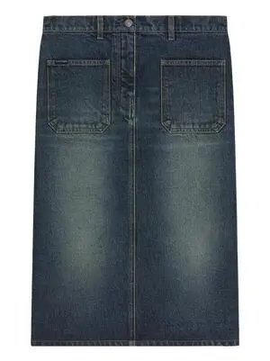 COURREGES Patch-pocket Denim Midi Skirt - Blue