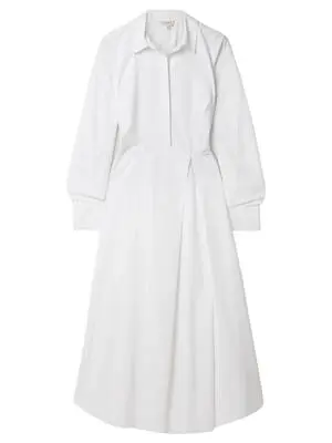 LAFAYETTE 148 NEW YORK Draped Cotton-poplin Midi Shirt Dress