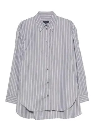 Soeur Striped Print Shirt With Classic Collar And Curved Hem - Gray
