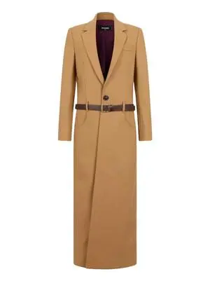 Dsquared2 Long Single-breasted Belted Coat - Camel