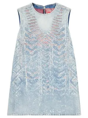 DIESEL® Mini Dress In Microstone Devore Denim - Blue