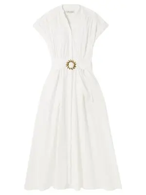 Saloni Belted Cotton-blend Midi Dress - No