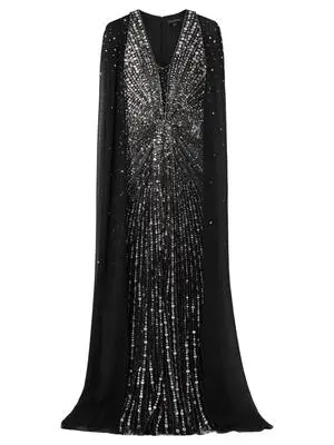Jenny Packham Cape-effect Embellished Chiffon Gown - No