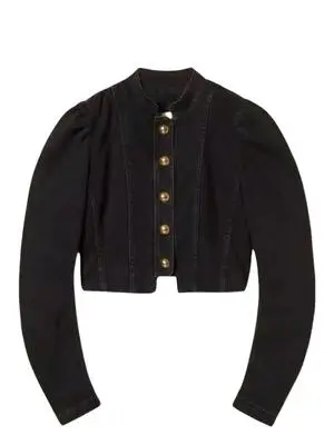 TWINSET Single-breasted Denim Jacket With Stand-up Collar - Black
