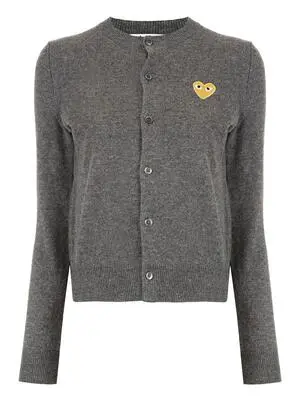 Play Comme Des Garcon Logo-patch Knitted Cardigan - Gray