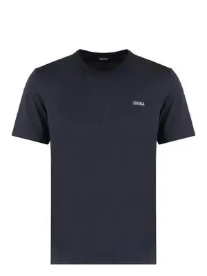 Zegna Logo Embroidered Crewneck T-shirt - Black