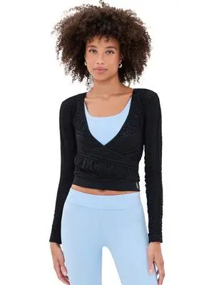 Free People Vixen Layer Tee With Geometric Pattern And V-neck - Black