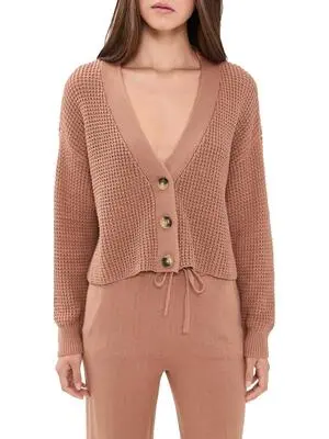 Eberjey Cropped Waffle Knit Cardigan - Hazelnut