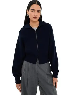 LISA YANG Lilia Hooded Zip Cardigan In Cashmere - Navy