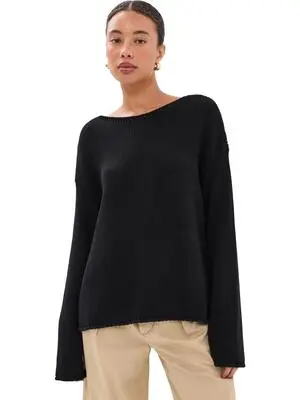 Another Tomorrow Draped Knit Sweater - Black