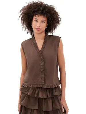VRG GRL Phoebe Vest Top With Ruffle Trim - Chocolate