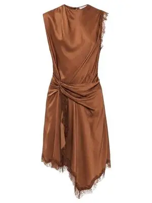 A.L.C. Dion Ruched Satin Dress With Lace Trim - Light Chestnut