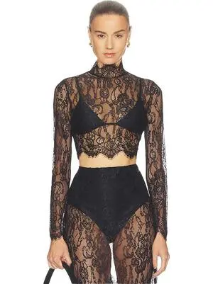 L'Agence Henriette Lace Cropped Top - Black