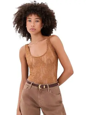Zimmermann Lace Scoop Neck Bodysuit - Camel