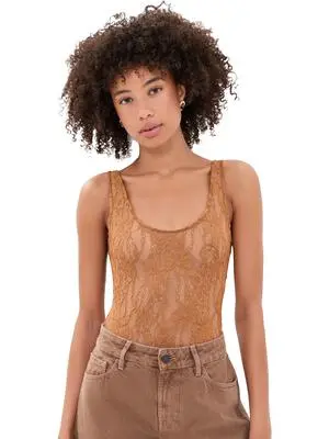 Zimmermann Lace Scoop Neck Bodysuit - Camel