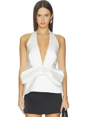 Prabal Gurung Halter Neck Bow Detail Satin Top - White