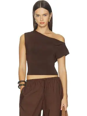 SRG Abigail One-shoulder Cropped Top - Coffee
