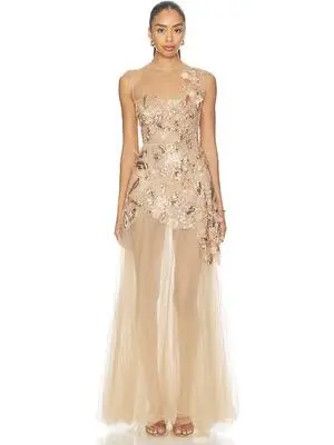 BRONX BANCO Layla Sequin Floral Maxi Dress - Nude