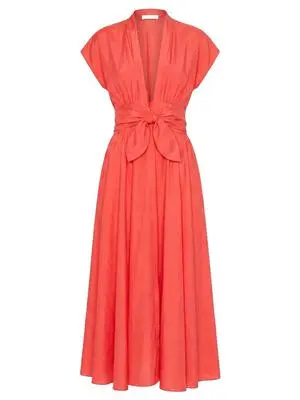 Alaïa Linen Blend Long Dress - Red