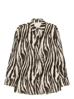 ALYSI Zebra Print Button-up Shirt - Black