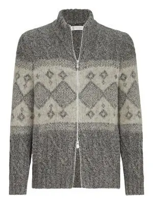 Brunello Cucinelli Zip-up Argyle Knit Cardigan - Blue