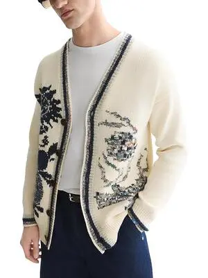 Scotch & Soda Intarsia Knit Flower Cardigan - Eggnog
