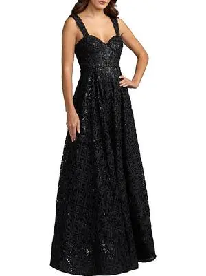 Mac Duggal Sleeveless Sweetheart Floral Tulle A Line Gown - Black