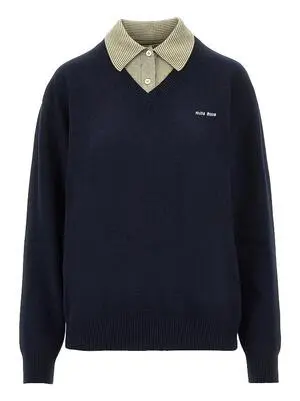 Miu Miu Layering Effect Wool And Cashmere Sweater - Blue