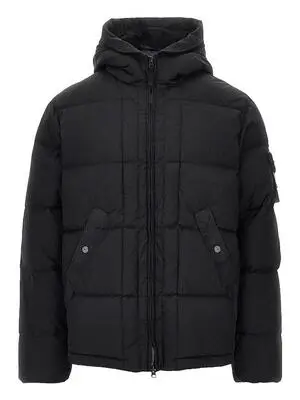 Stone Island Padded Nylon Metal Down Jacket With Hood And Zip Closure - Black