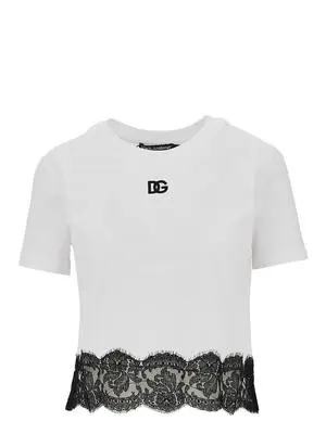 Dolce & Gabbana DOLCE & GABBANA Cropped T-Shirt With Lace Trim White
