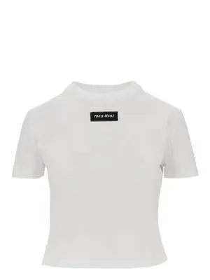 MIU MIU Logo Patch Cropped T-shirt