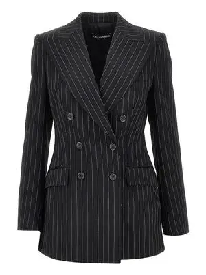 Dolce & Gabbana Pinstriped Wool Double-breasted Jacket - Black