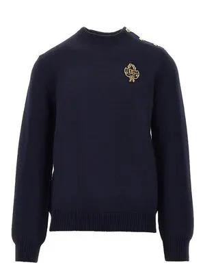 Dolce & Gabbana Wool Sweater With Embroidered Patch - Blue