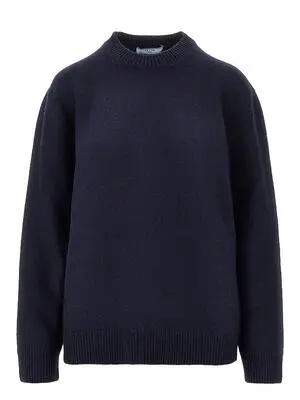 Prada Wool Sweater With Suede Elbow Patches - Blue