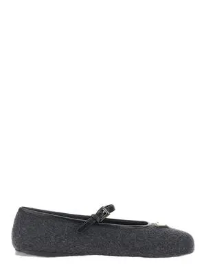 Prada PRADA Wool Ballerina Flats With Triangle Logo And Adjustable Strap Grey