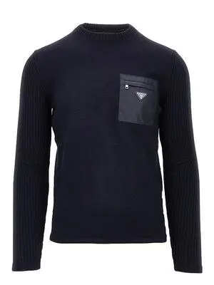Prada Virgin Wool Sweater With Re-nylon Pocket - Blue