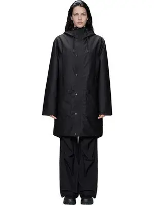 Rains Nome Long Parka With Hood And Cargo Pockets - Black