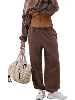Free People Essential Relaxed Fit Joggers With Cuffed Hems - Cocoa