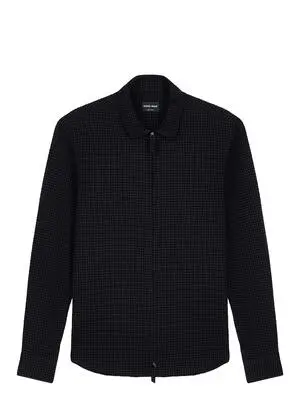 Giorgio Armani Slim-fit Shirt In Cotton With Full Zip And Flocked Print - Black